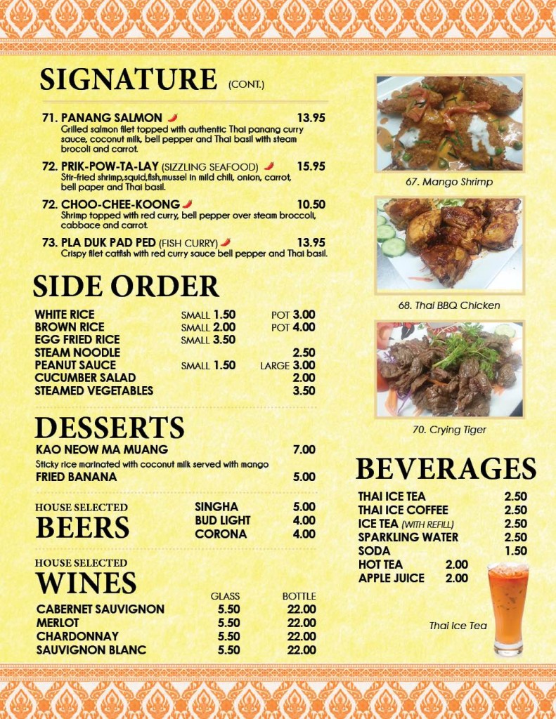 Menu | Basil Thai Cooking