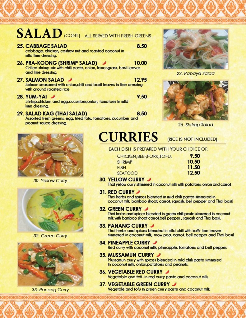 Menu | Basil Thai Cooking